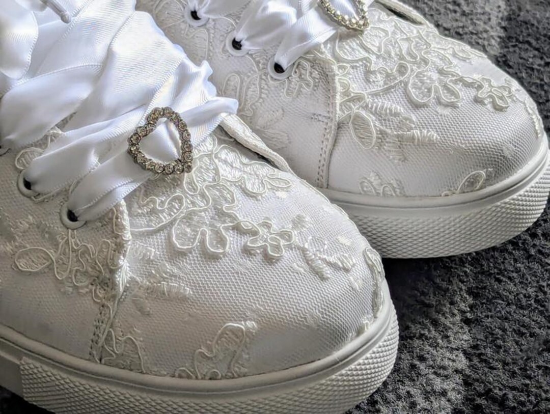 Personalized Wedding Sneakers With Rhinestones & Ribbon – Bridal ...