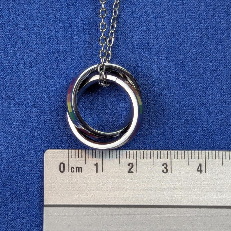 Rainbow Interlocking Double Ring Necklace - Stainless Steel Pendant ...