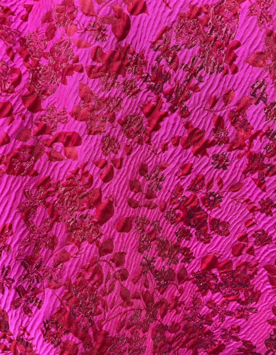 Rose Red Color With Red Flower Pattern Jacquard Fabric, Shiny Fabric ...