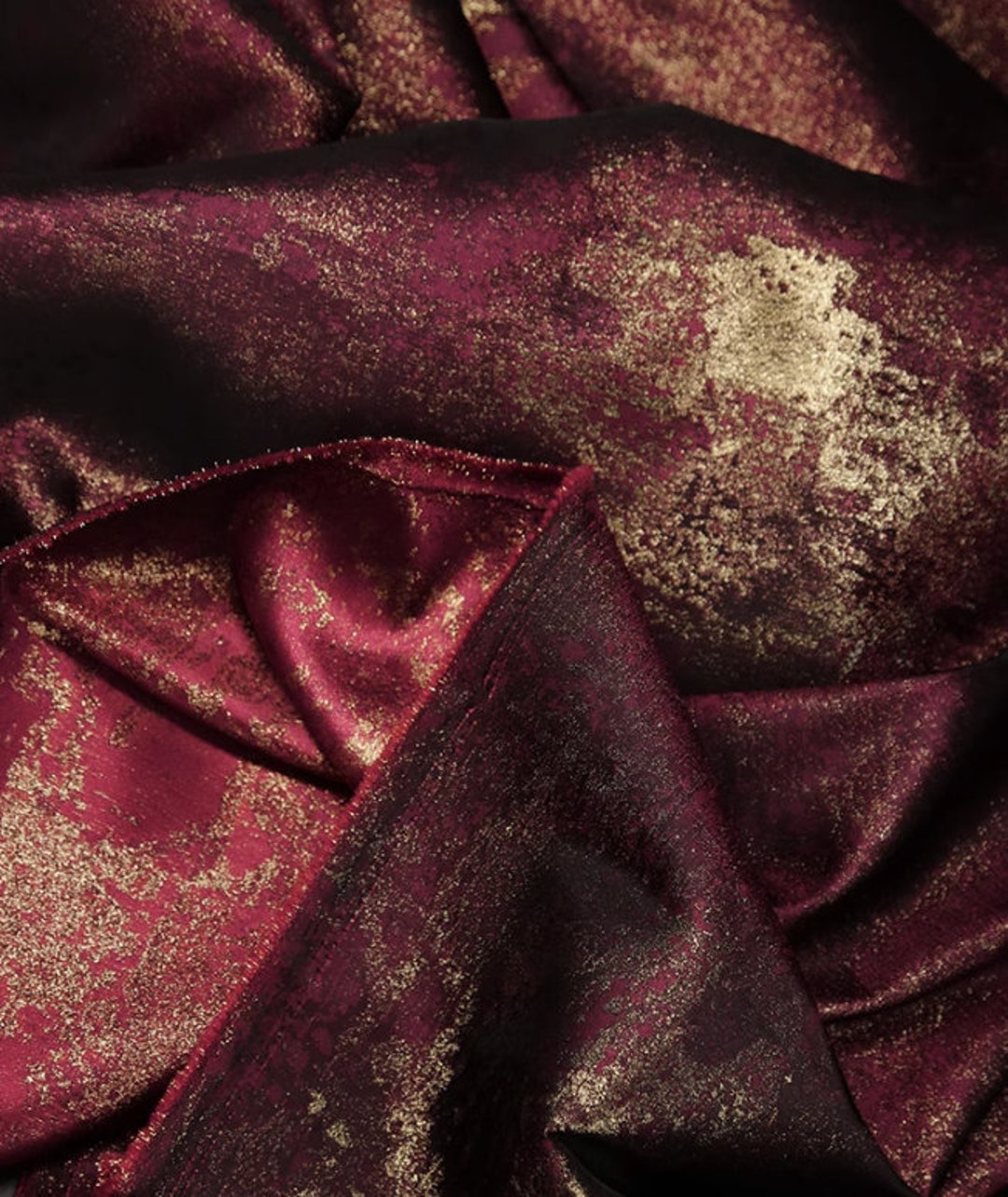 Dark Red Gold Color Jacquard Fabric, Double-sided Jacquard, Wedding ...