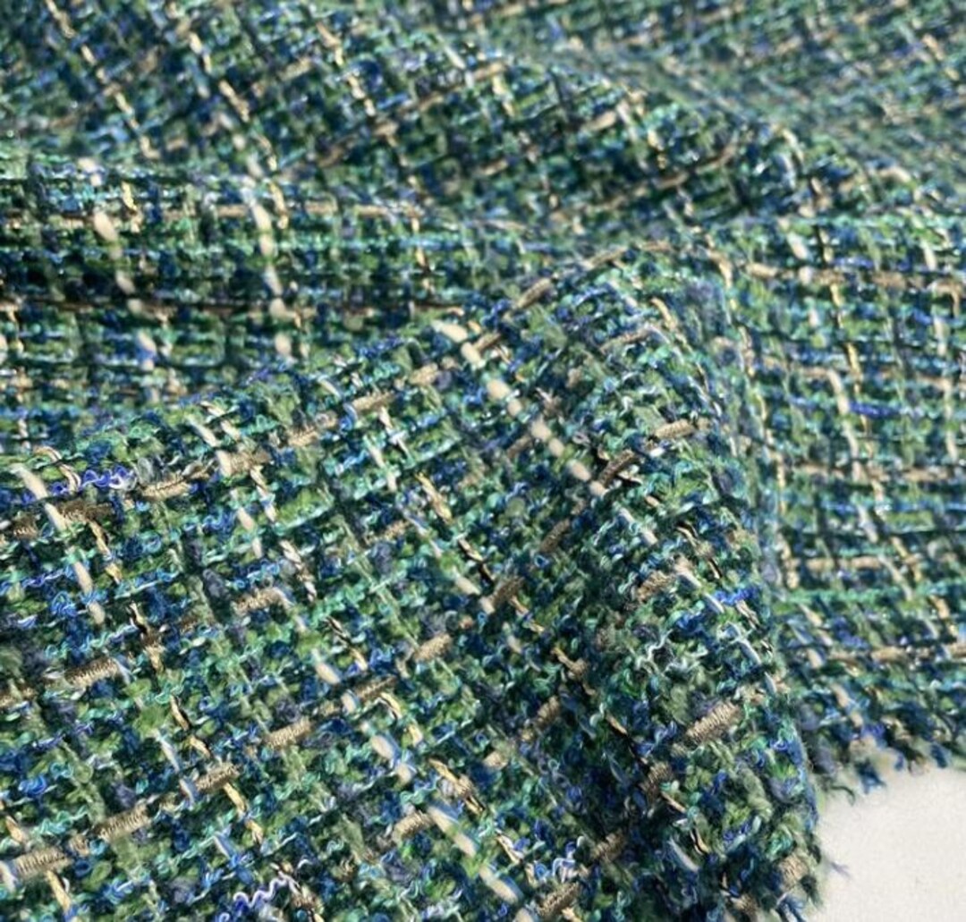 Deep Green Color Tweed Fabric, Tweed Fabric, Cotton Blend Fabric ...