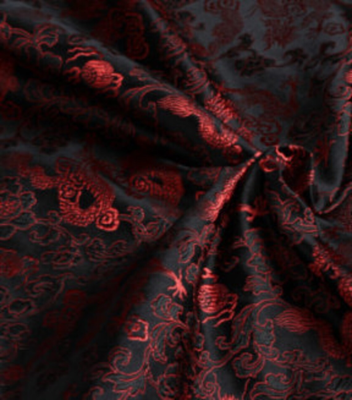 Black Color Brocade Fabric, With Red Dragon Pattern by the Yard-sjx - Etsy