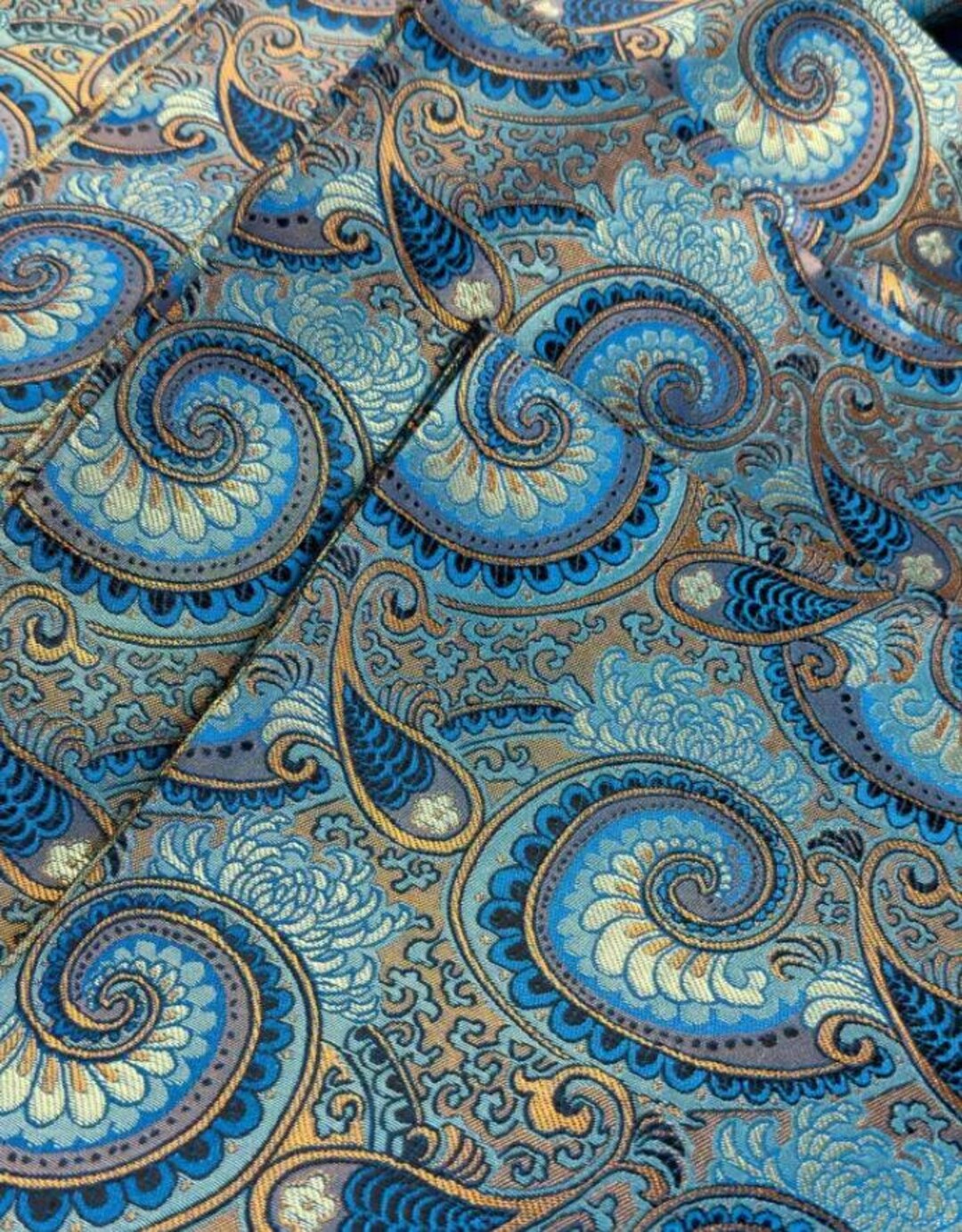 Retro Peacock Blue Brocade Fabric, Paisley Style Jacquard Fabric ...