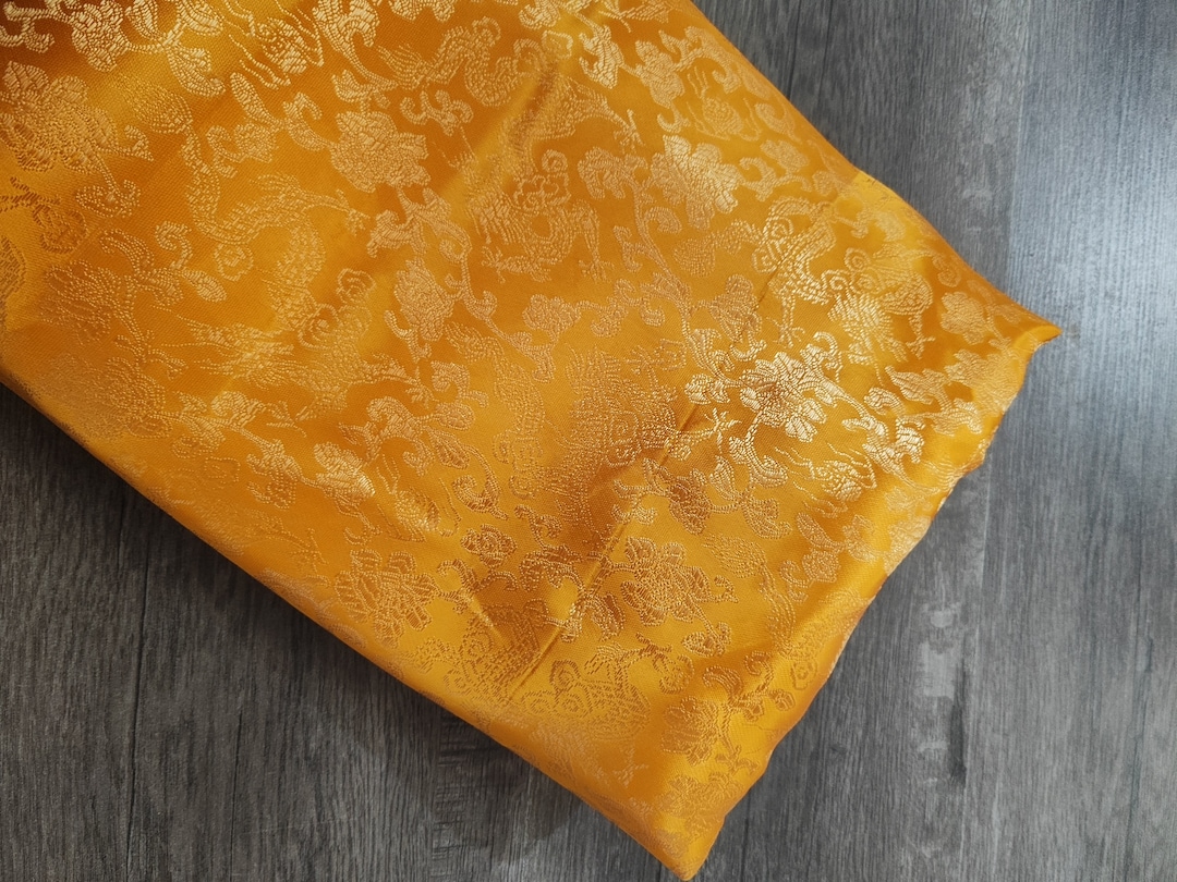 Gold Yellow Color Brocade Fabric With Golden Dragon Style Fabric ...