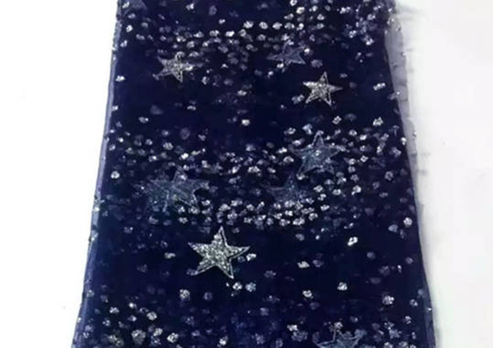 Navy Blue Fabric Silver Star Glitter Sequins Fabric Mesh Fabric About ...