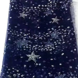 Navy Blue Fabric Silver Star Glitter Sequins Fabric Mesh Fabric About ...