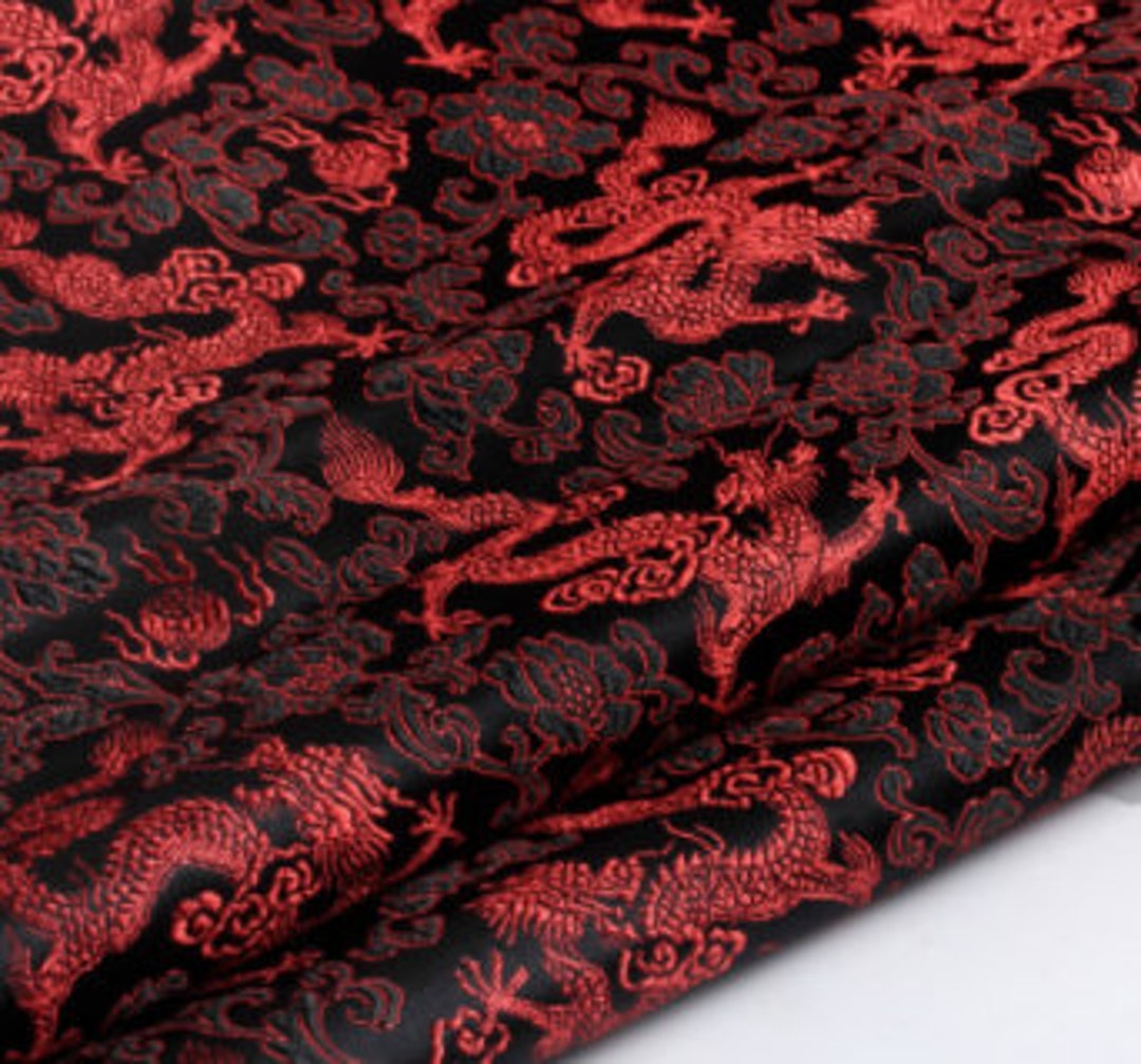 Black Color Brocade Fabric, With Red Dragon Pattern by the Yard-sjx - Etsy