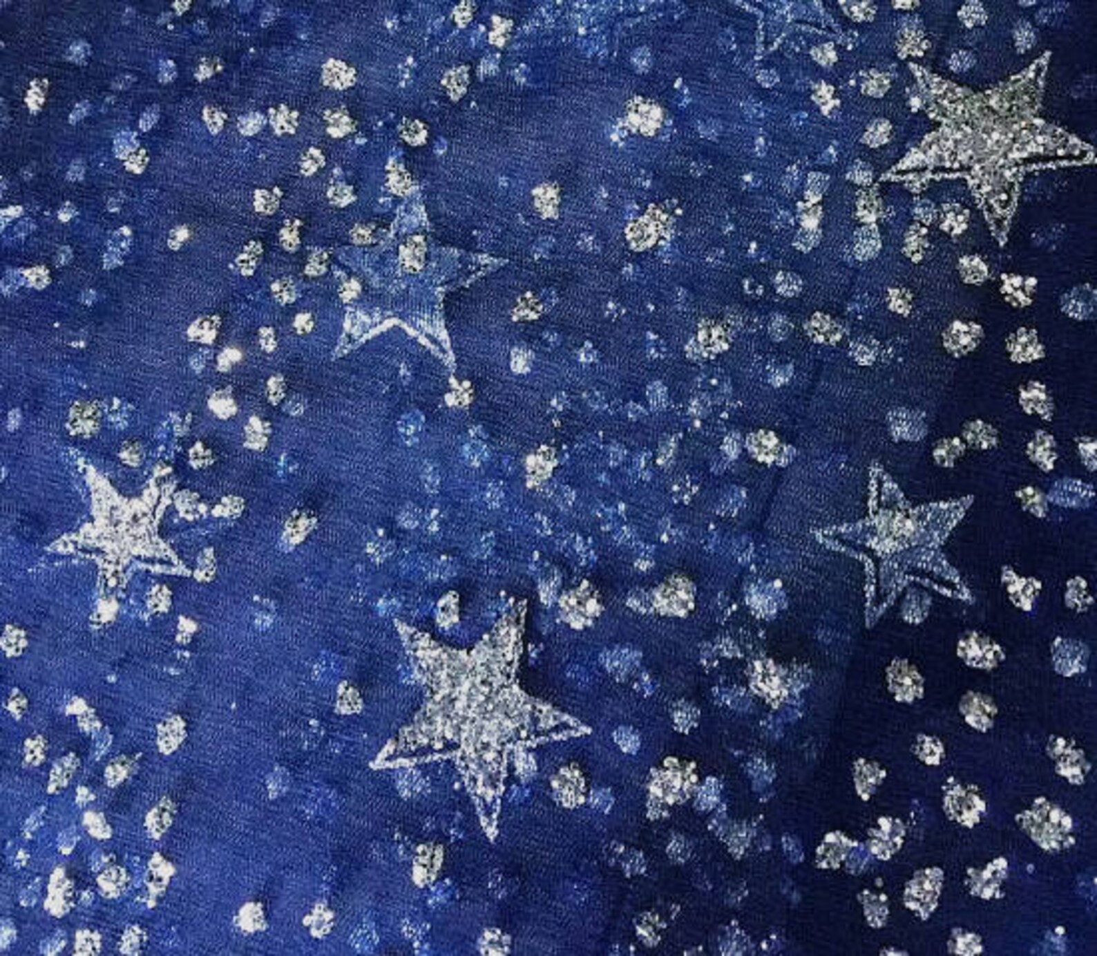 Navy Blue Fabric Silver Star Glitter Sequins Fabric Mesh Fabric About ...