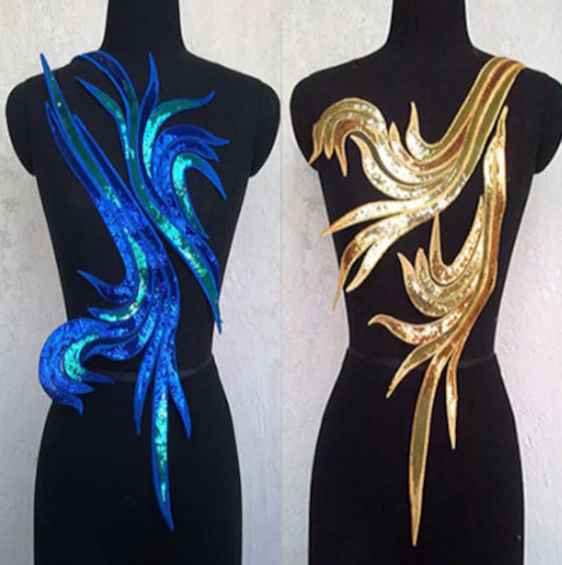 2 Color Blue/gold Sequins Applique Embroidered Applique for - Etsy