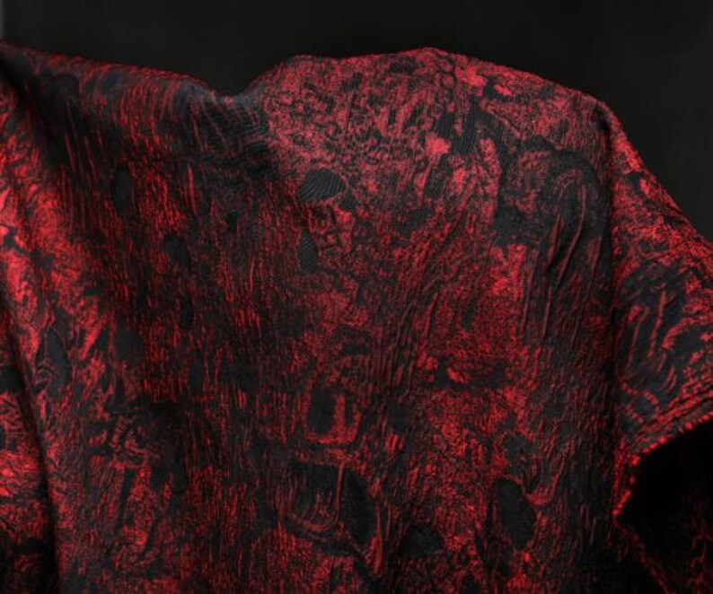 Retro Style Red Black Color Jacquard Fabric Fashion | Etsy