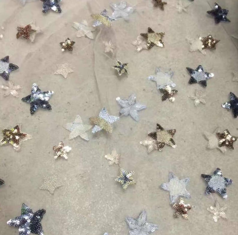 Stars Sequin Fabric Mesh Lace Fabric Embroidery Bead Fabric - Etsy