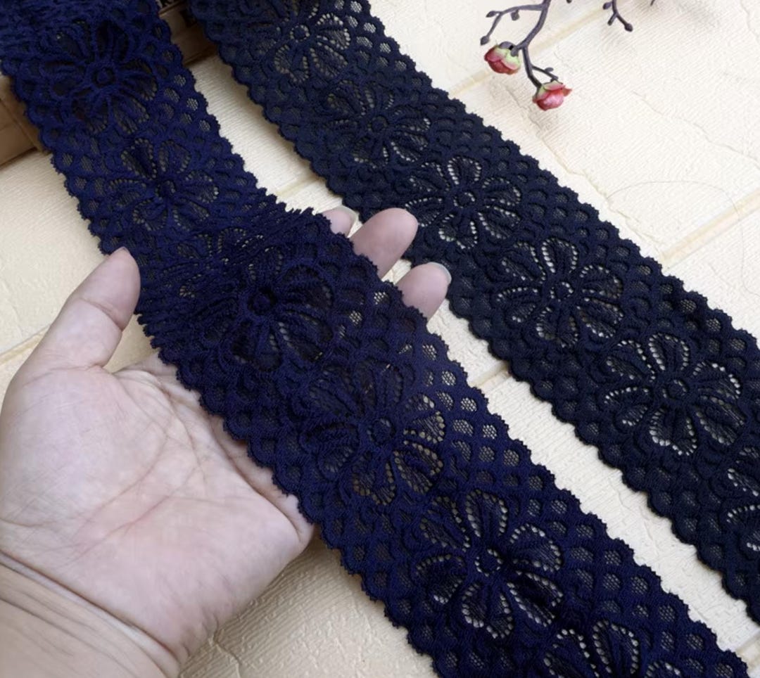 7cm Wide/2.75" Stretch Lace Trims, Dark Navy Blue/black Color Lace ...