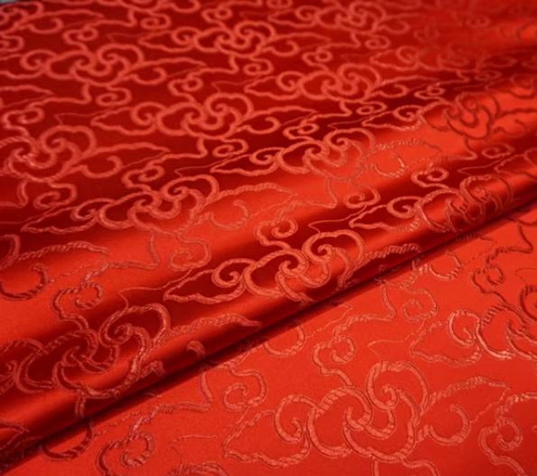 Brocade Fabric, Red Color Jacquard Fabric, Cloud Pattern Style Brocade ...