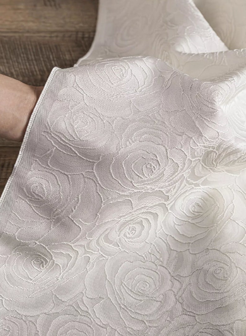 Cream-white Large Rose Jacquard Fabric, 3D Texture Fabric, Windbreaker ...