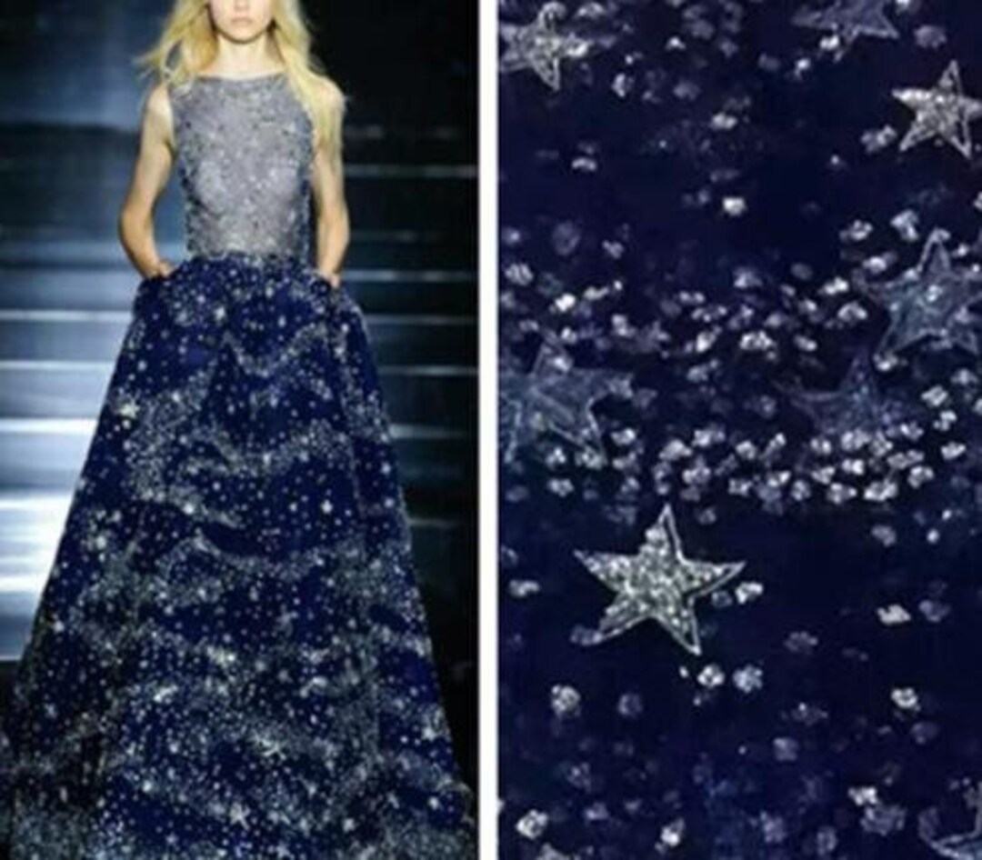 Navy Blue Star Mesh Fabric Glitter Style Mesh Fabric Wedding - Etsy