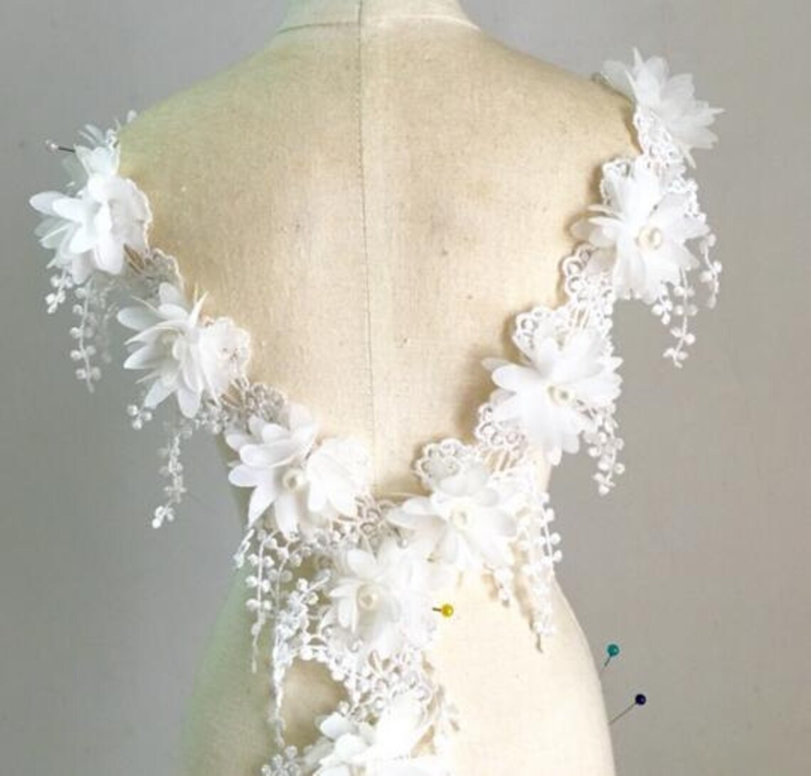 ON SALE Lace Chiffon Flower Applique Bridal Applique White | Etsy