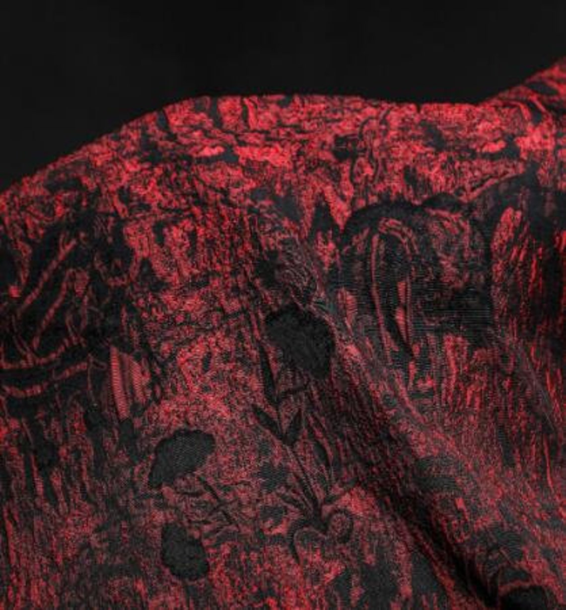 Retro Style Red Black Color Jacquard Fabric Fashion | Etsy