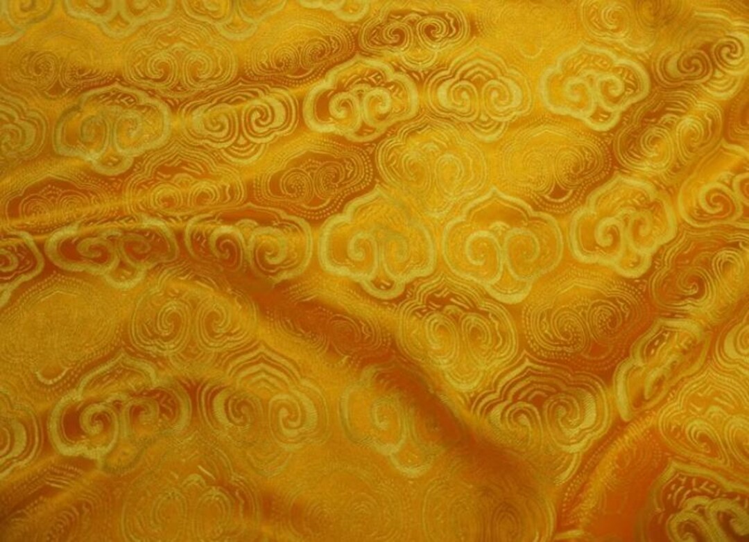 Brocade Fabric, Gold Yellow Color Jacquard Fabric, Ruyi Pattern Style ...