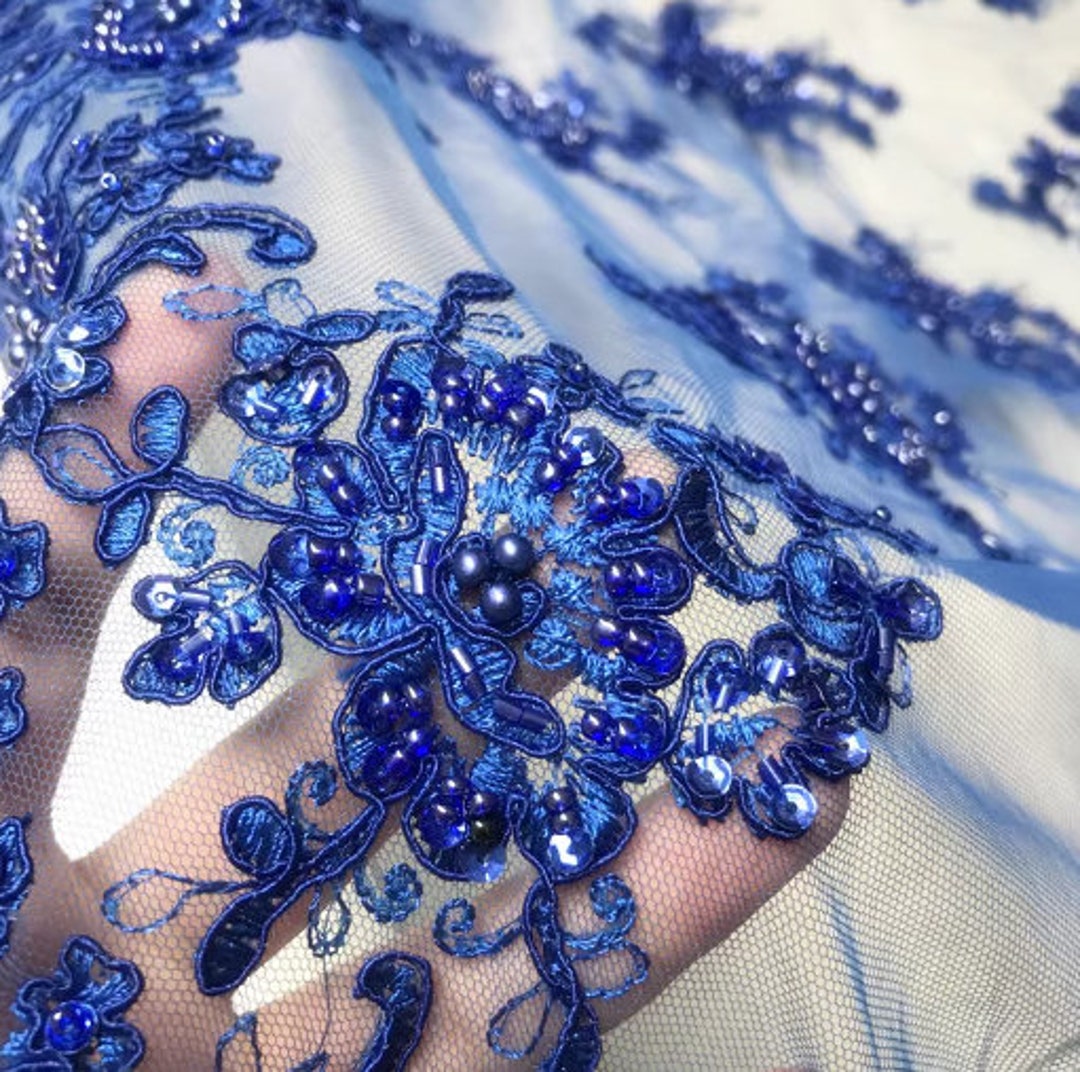 Rose Red/blue Color Mesh Fabric, High-quality Mesh With Embroidered ...