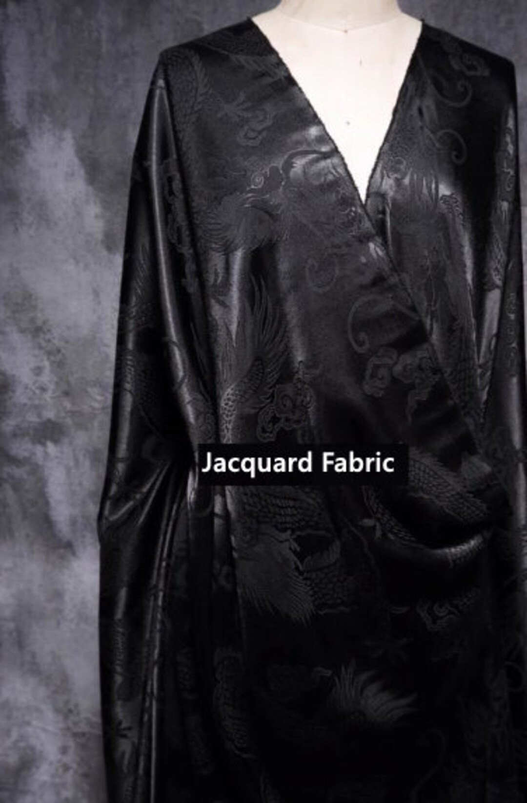 Black Jacquard Fabric With Dragon Pattern , Wedding Dress Fabric, Thin ...