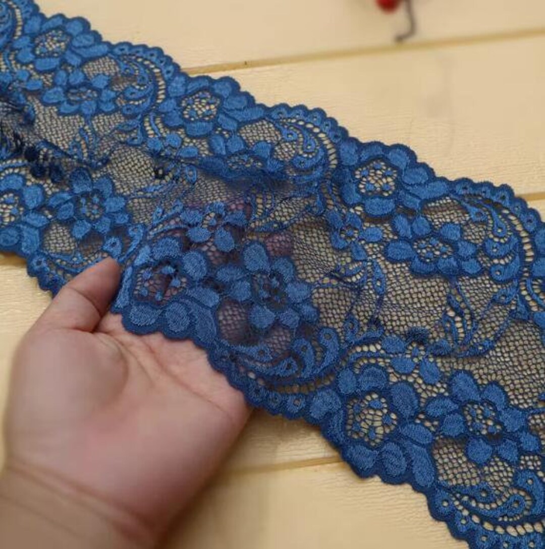 16cm Wide/6.29" Lace Trims, Navy Blue Color Lace Trims, Stretch Wedding ...