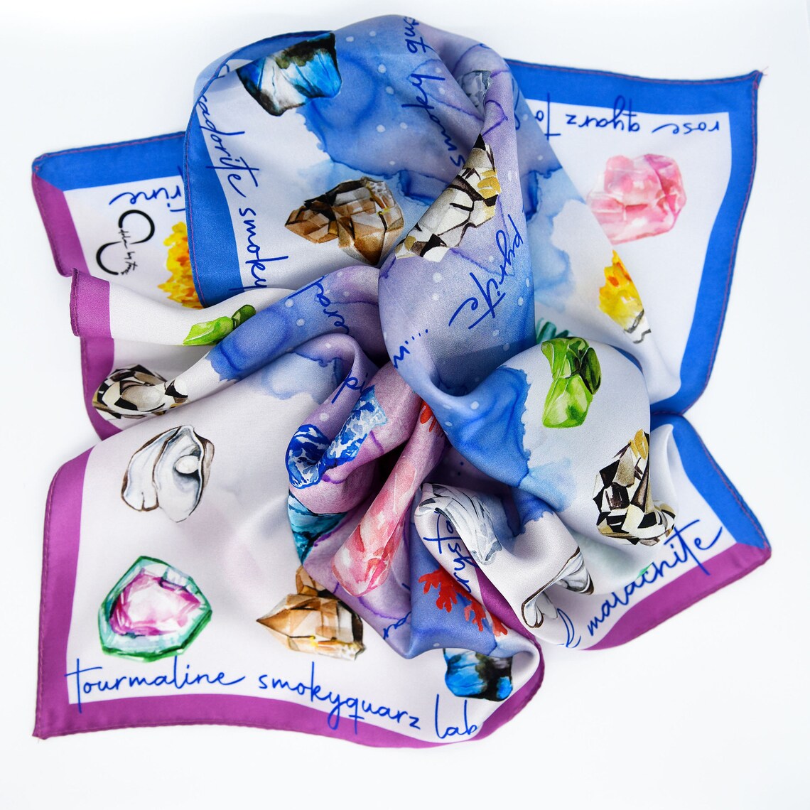 DELICIOUS GEMS Colourful Illustrated 100% Satin Silk Foulard 55x55cm - Etsy