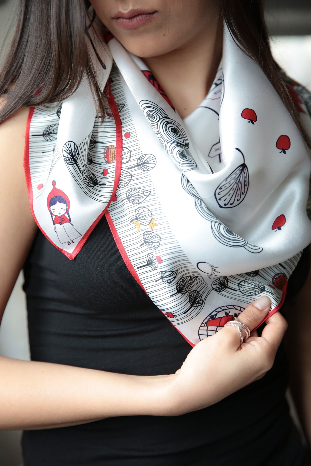 Little Red Riding Hood Illustrated 100% Silk Scarf, 90x90 Cm - Etsy UK