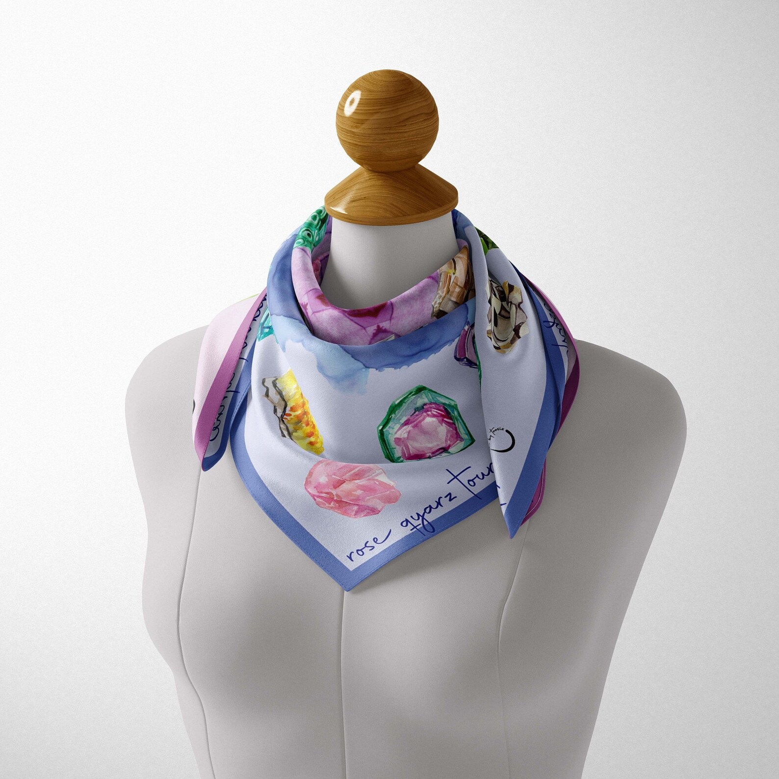 DELICIOUS GEMS Colourful Illustrated 100% Satin Silk Foulard 55x55cm - Etsy