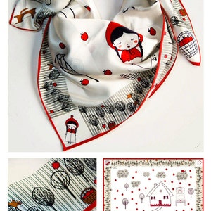 Little Red Riding Hood Illustrated 100% Silk Scarf, 90x90 Cm - Etsy UK
