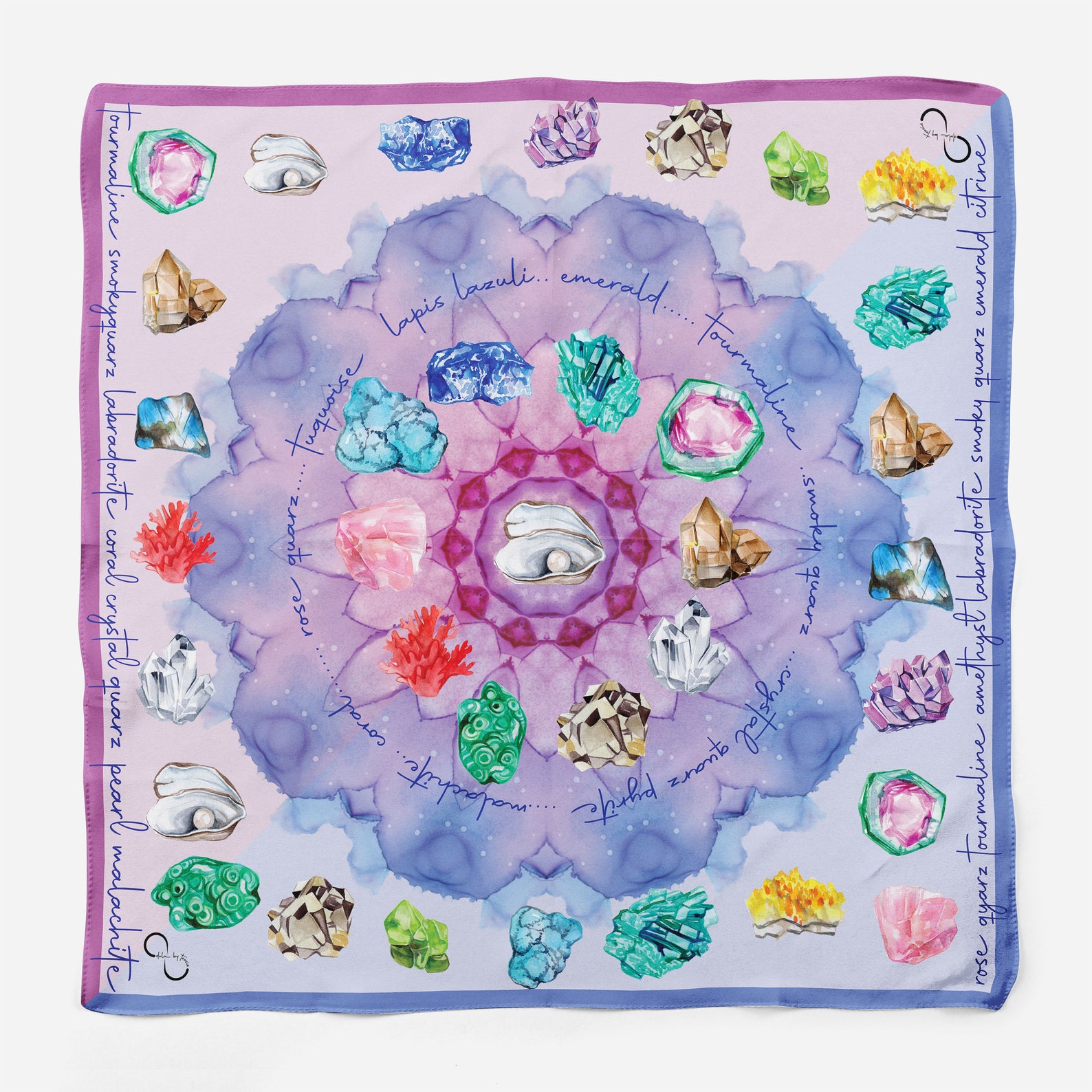 DELICIOUS GEMS Colourful Illustrated 100% Satin Silk Foulard 55x55cm - Etsy