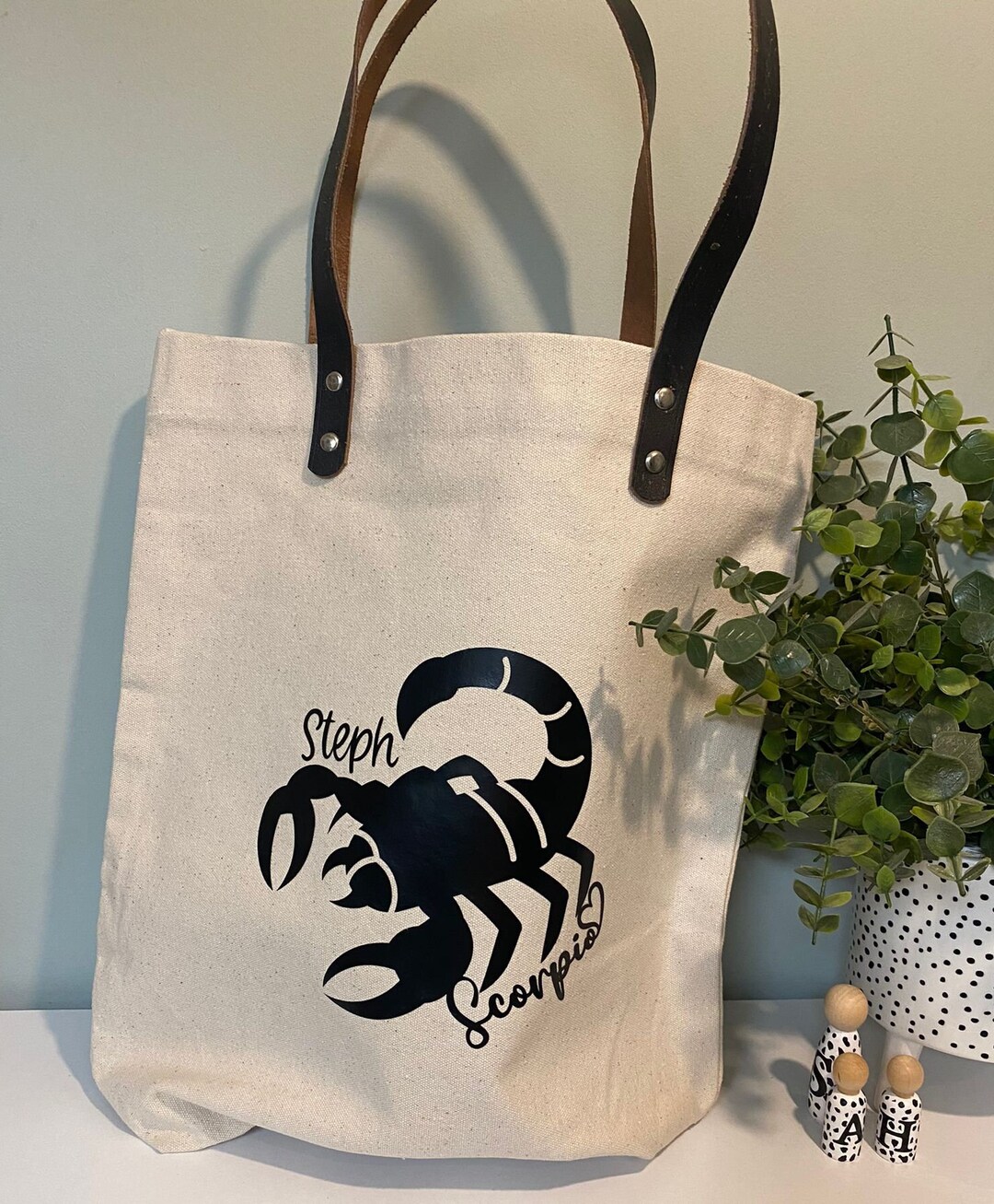 Star Sign Personalised Natural Canvas Tote Bag With Leather Strap - Etsy