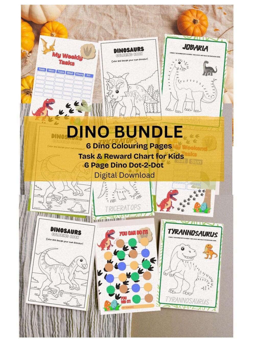 Printable Dinosaur Activity Bundle for Kids – Reward Chart, Dot to Dot ...