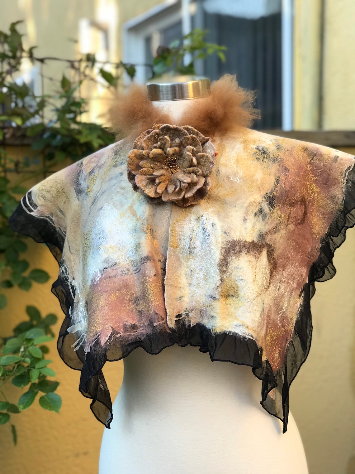 Felted Scarf with silk for Women Handmade silk double sided | Etsy