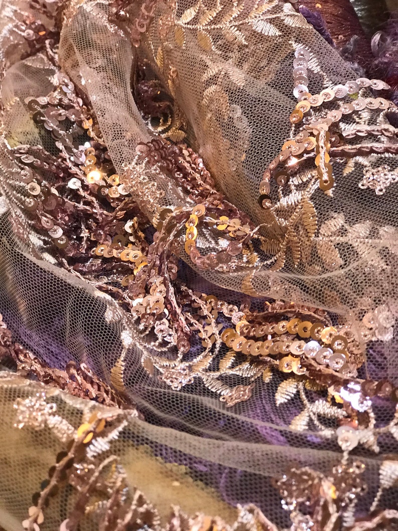 Sequins Embroidered on Mesh Lace Fabric by the Yard Sequins | Etsy