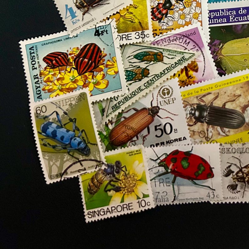 20 Insect, Spiders, and Other Bugs Postage Stamps for Collage, Junk ...
