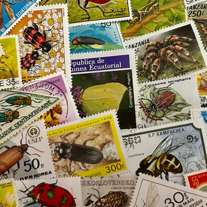 20 Insect, Spiders, and Other Bugs Postage Stamps for Collage, Junk ...