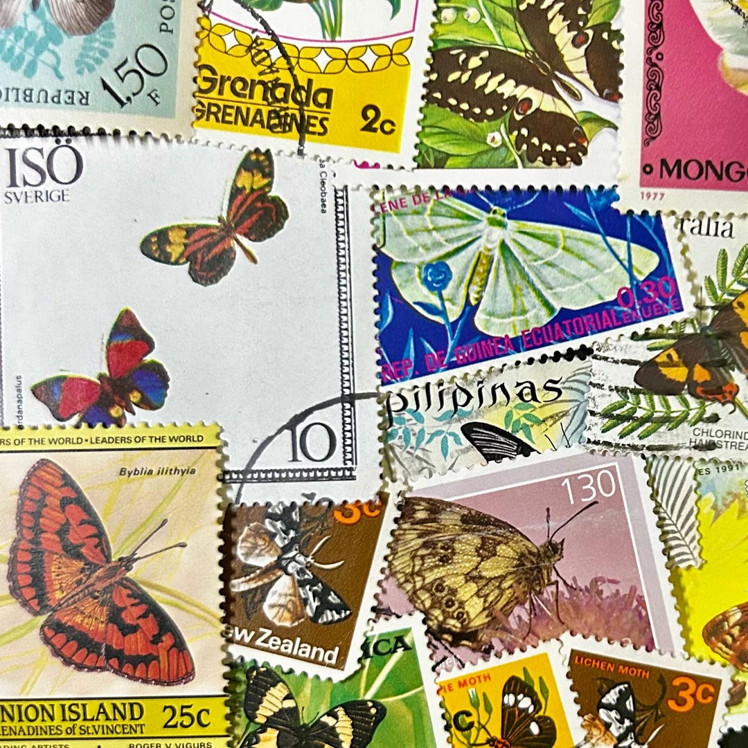 20 Butterfly and Moth Postage Stamps for Junk Journaling, Collage ...