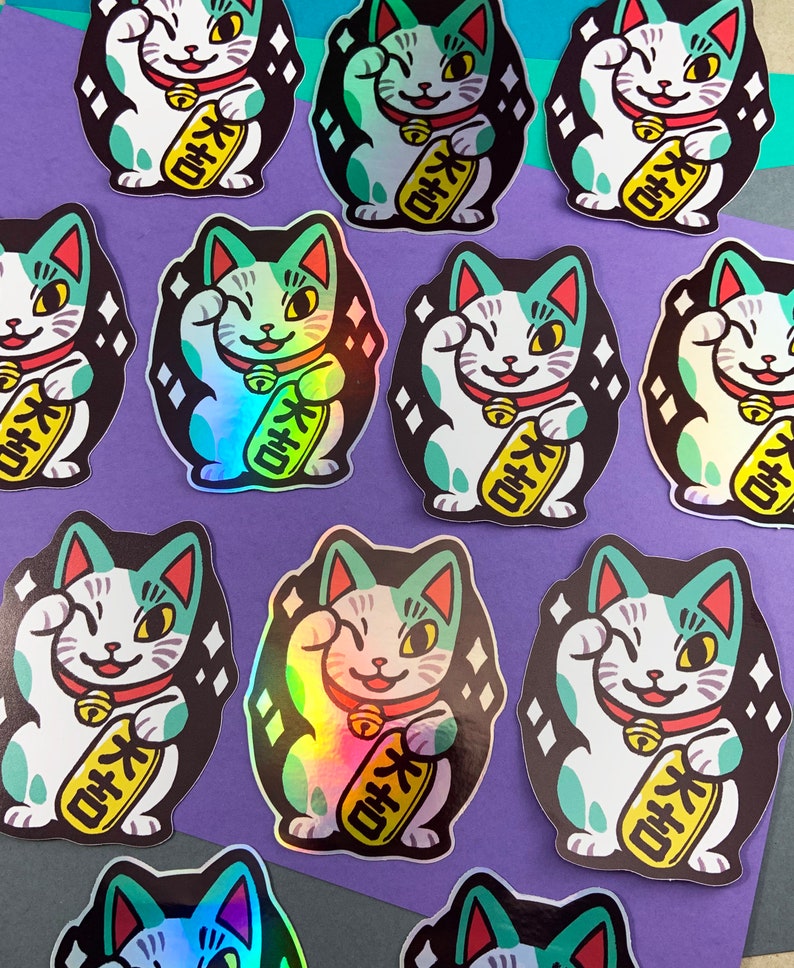 Maneki Neko Lucky Cat Vinyl Sticker Iridescent or Matte - Etsy