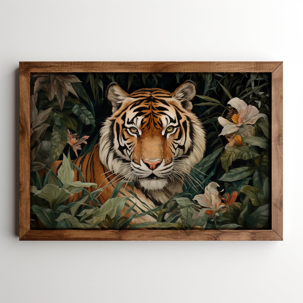 Boho Tiger Print, Printable Tiger Painting, Bohemian Tiger Artwork ...