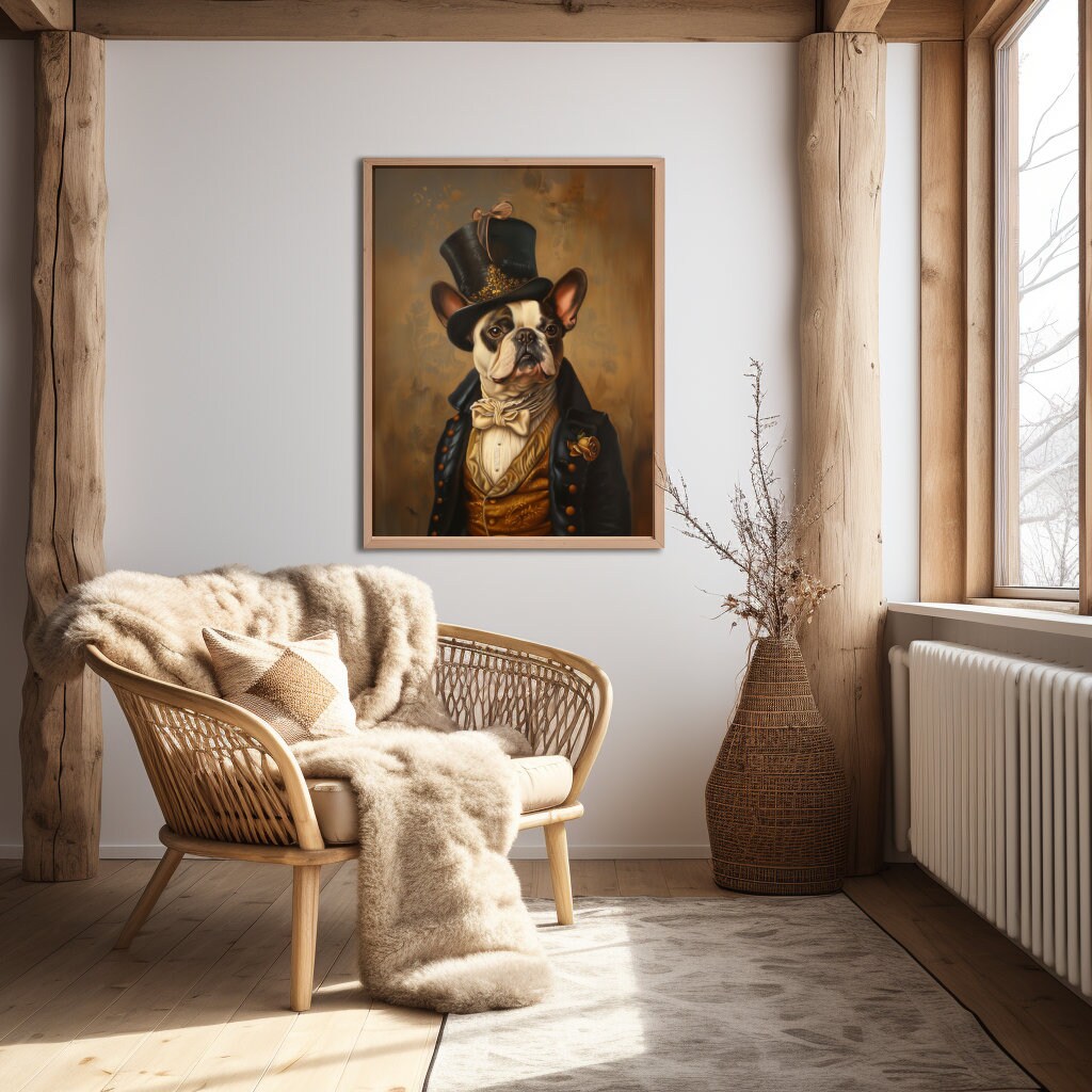 Victorian French Bulldog Oil Painting, Printable Classic French Bulldog ...