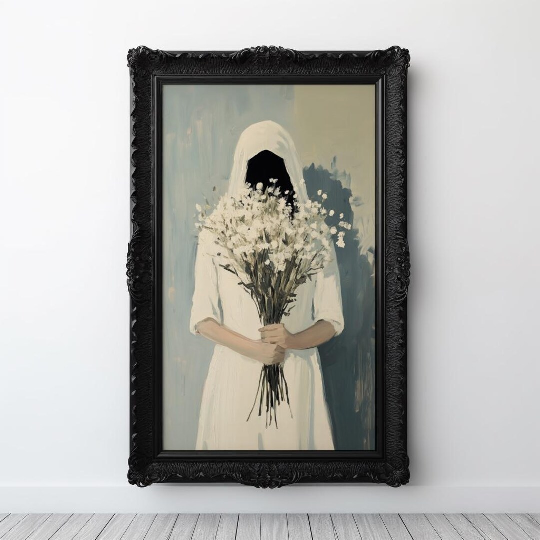 Haunted Bride Groom Painting, Printable Vintage Ghost Wall Art Rustic ...