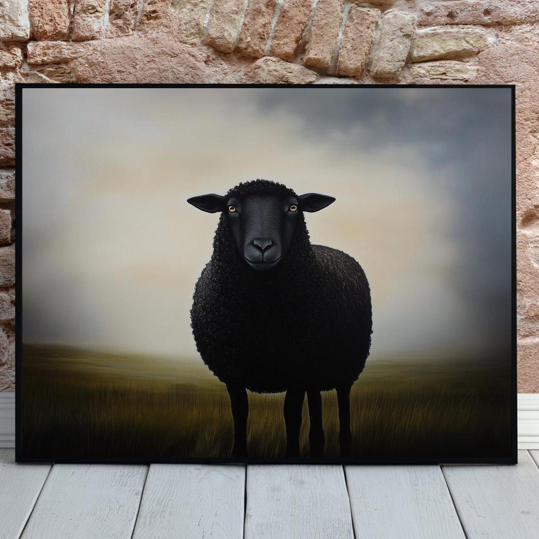 Black Sheep Art Print, Printable Dark Sheep Painting, Modern Farmhouse ...