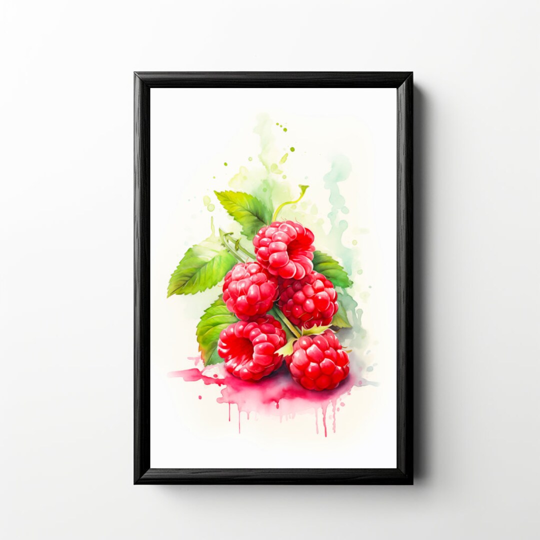 Printable Raspberries Watercolor, Raspberry Art Print, Wild Berries ...