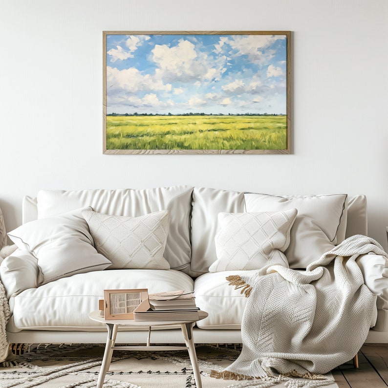 Green Grass Field Landscape Oil Painting, Printable Wild Grass Field ...