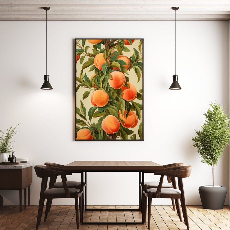 Vintage Peaches Lithograph, Printable Peach Painting, Fuzzy Peach ...