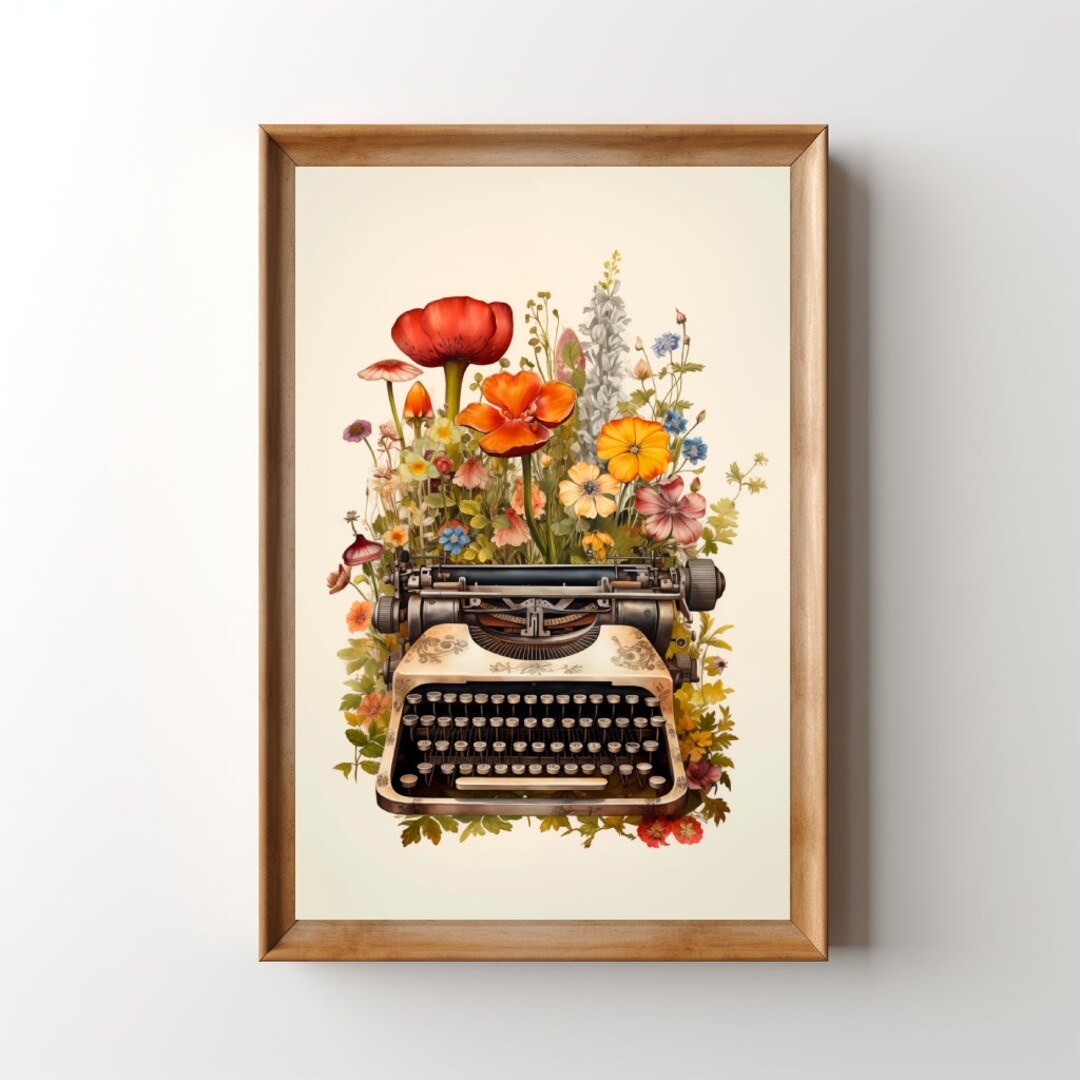 Vintage Typewriter Print, Printable Floral Typewriter Wall Art, Old ...