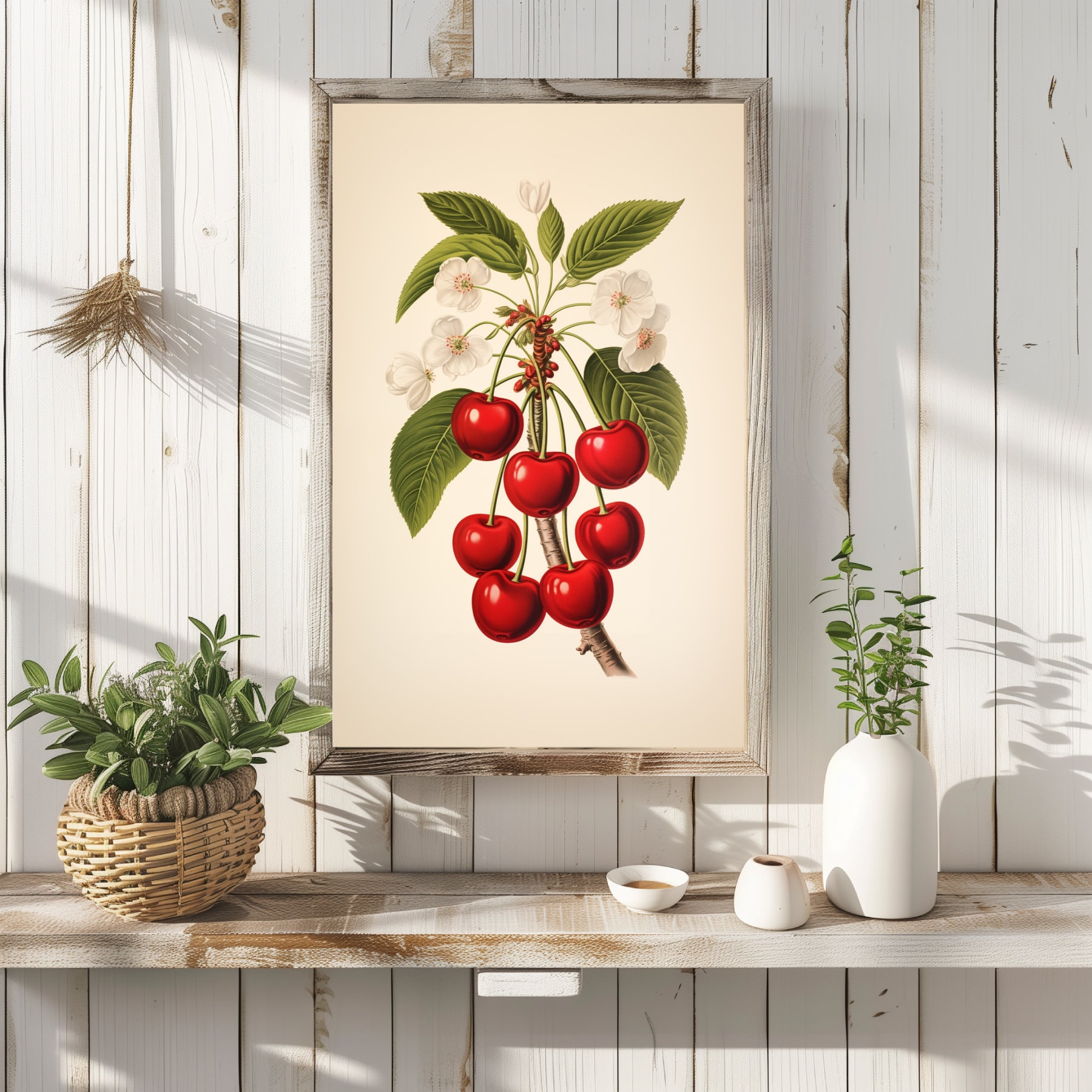 Vintage Cherries Art Print, Printable Cherry Wall Art, Vintage ...