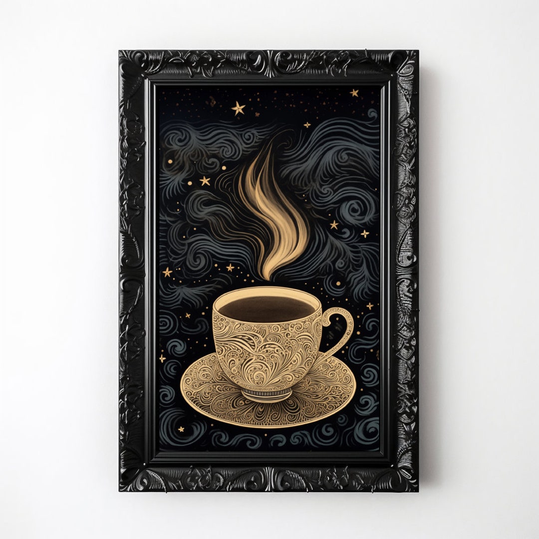 Celestial Coffee Art Print, Printable Starry Night Café Illustration ...