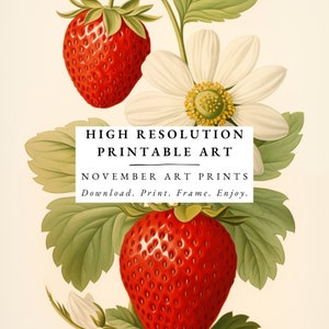 Vintage Fruit Lithograph Print Set, Printable Strawberry Wall Art ...