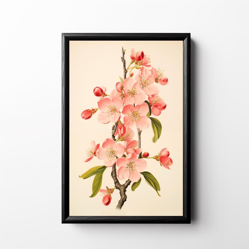 Cherry Blossom Print, Printable Vintage Japanese Wall Art, Boho Floral ...